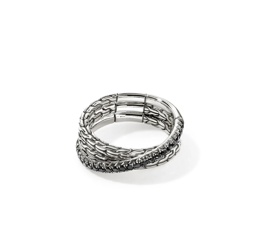 JH Essential Pavé Crossover Ring, Sterling Silver, Black Sapphires | 13 ...